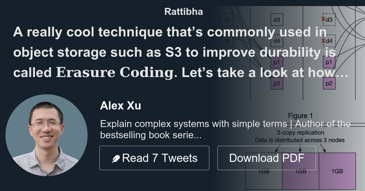 A really cool technique that’s commonly used in object storage such as S3 to improve durability ...
