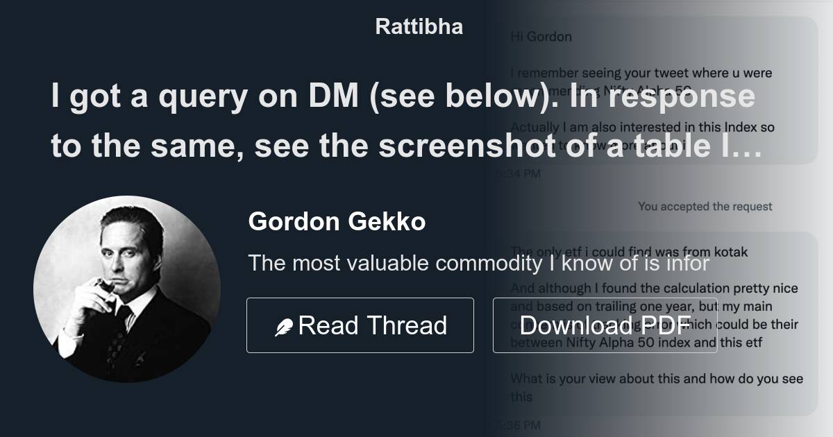 I got a query on DM (see below). In response to the same, see the ...