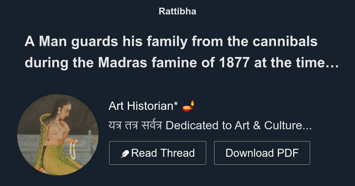 A Man guards his family from the cannibals during the Madras famine of 1877 at the time of ...