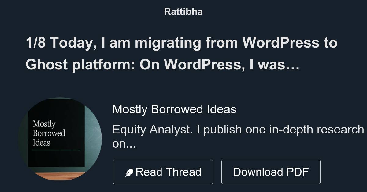 1/8 Today, I am migrating from WordPress to Ghost platform: https://t.co/4CPG6ily1P On WordPress ...