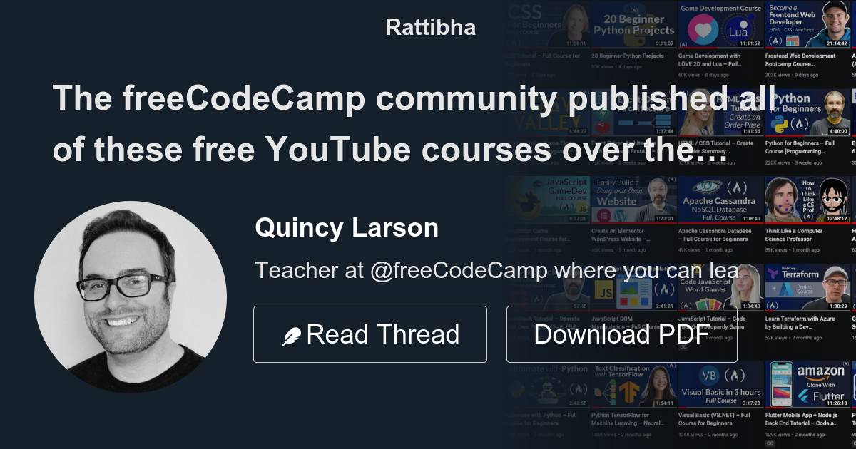 The freeCodeCamp community published all of these free YouTube courses over the summer. 🏗️ We're ...