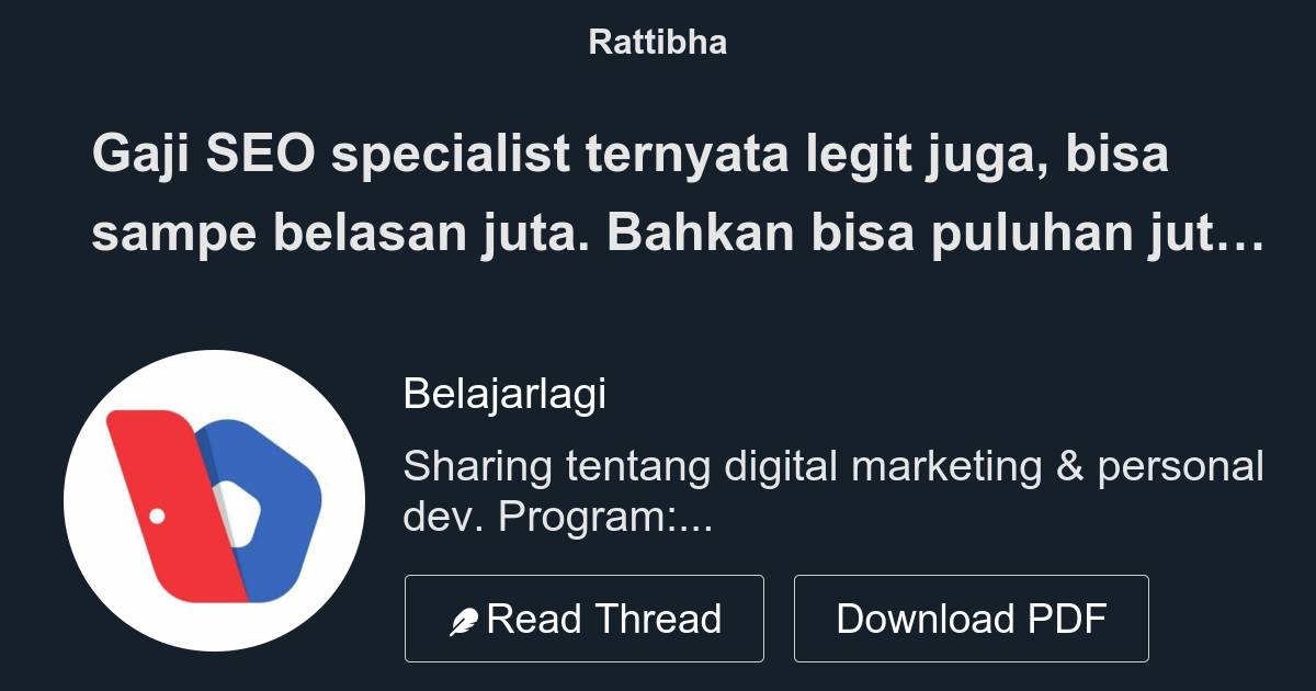 Gaji SEO specialist ternyata legit juga, bisa sampe belasan juta. Bahkan bisa puluhan juta kalau ...