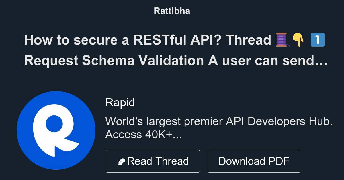 How to secure a RESTful API? Thread 🧵👇 - Thread from Rapid @Rapid_API ...