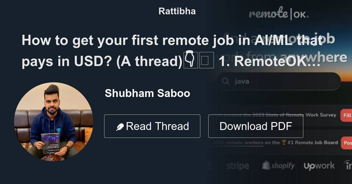 How to get your first remote job in AI/ML that pays in USD? (A thread)👇🧵 - Thread from Shubham ...