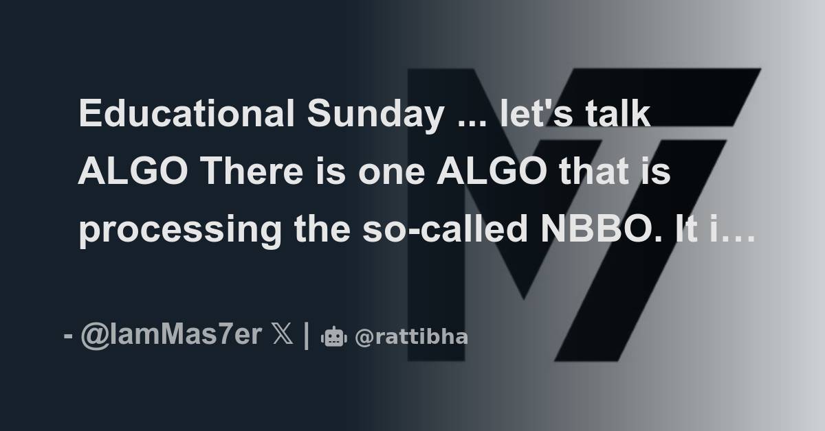 Educational Sunday ... let's talk ALGO There is one ALGO that is ...