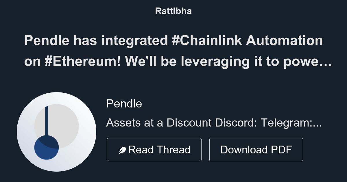 Pendle has integrated #Chainlink Automation on #Ethereum! We'll be leveraging it to power ...