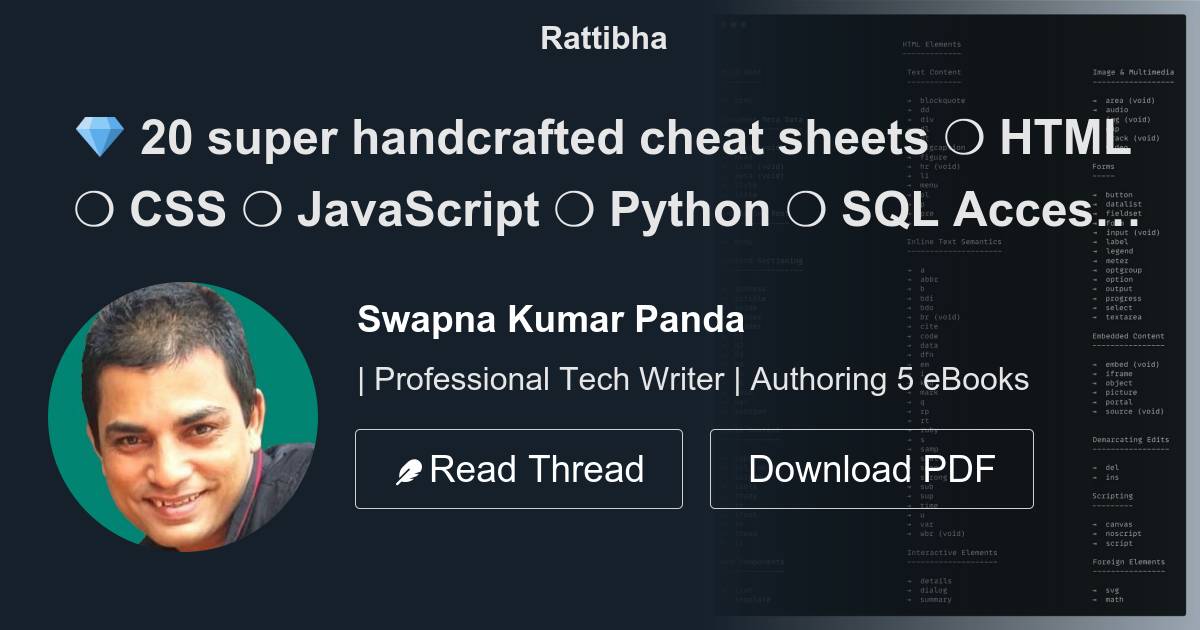 π 20 Super Handcrafted Cheat Sheets Html Css Javascript Python Sql Access And Enrich Your Web