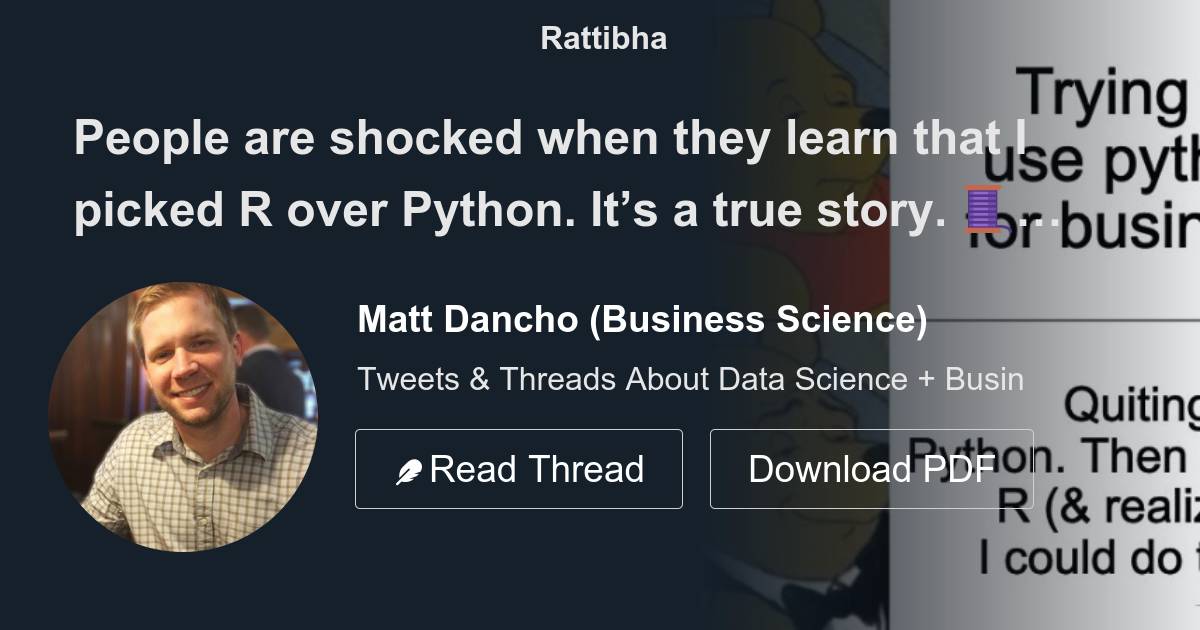 People are shocked when they learn that I picked R over Python. It’s a true story. 🧵 #rstats # ...
