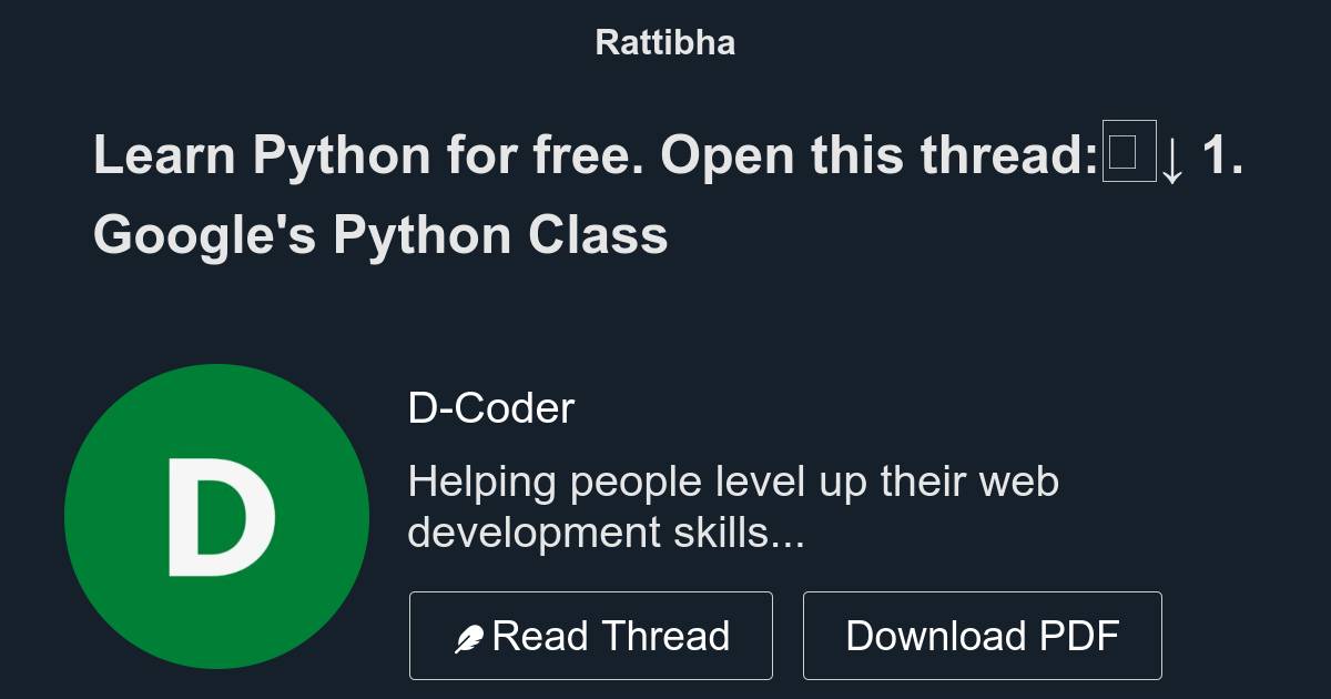 Learn Python For Free Open This Thread🧵↓ Thread From D Coder Damncoder Rattibha