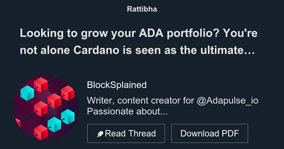 Looking to grow your ADA portfolio? You're not alone Cardano is seen as the ultimate ...