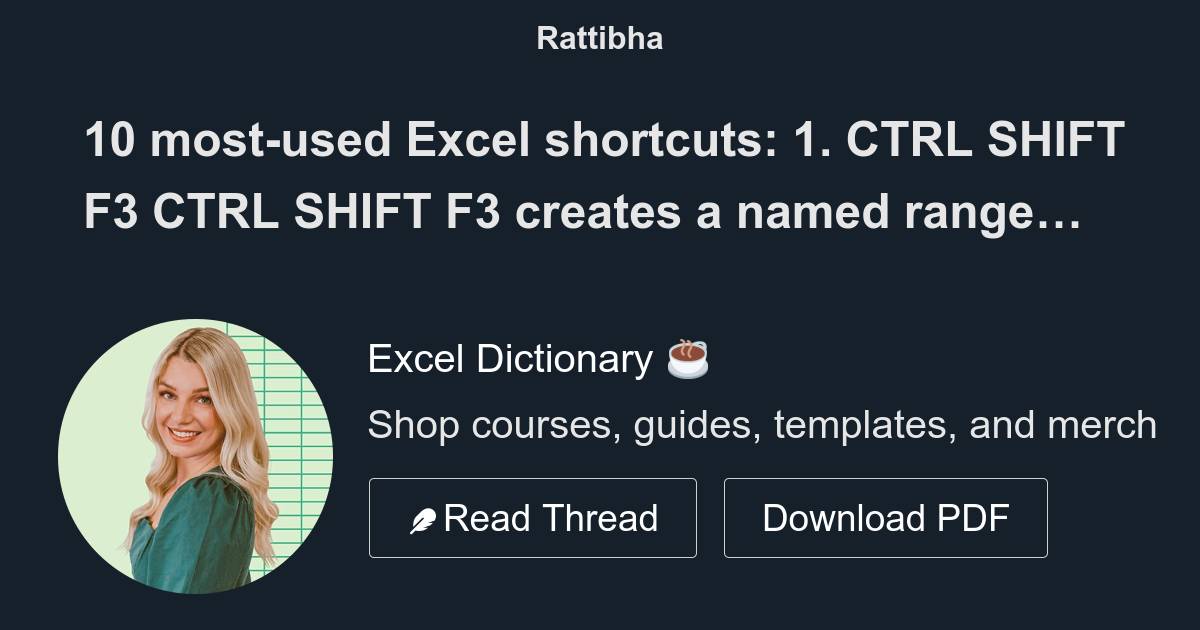10 most-used Excel shortcuts: - Thread from Excel Dictionary ...