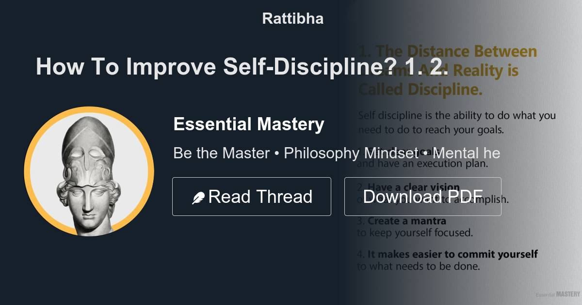 How To Improve Self-Discipline? 1. - Thread from Essential Mastery ...