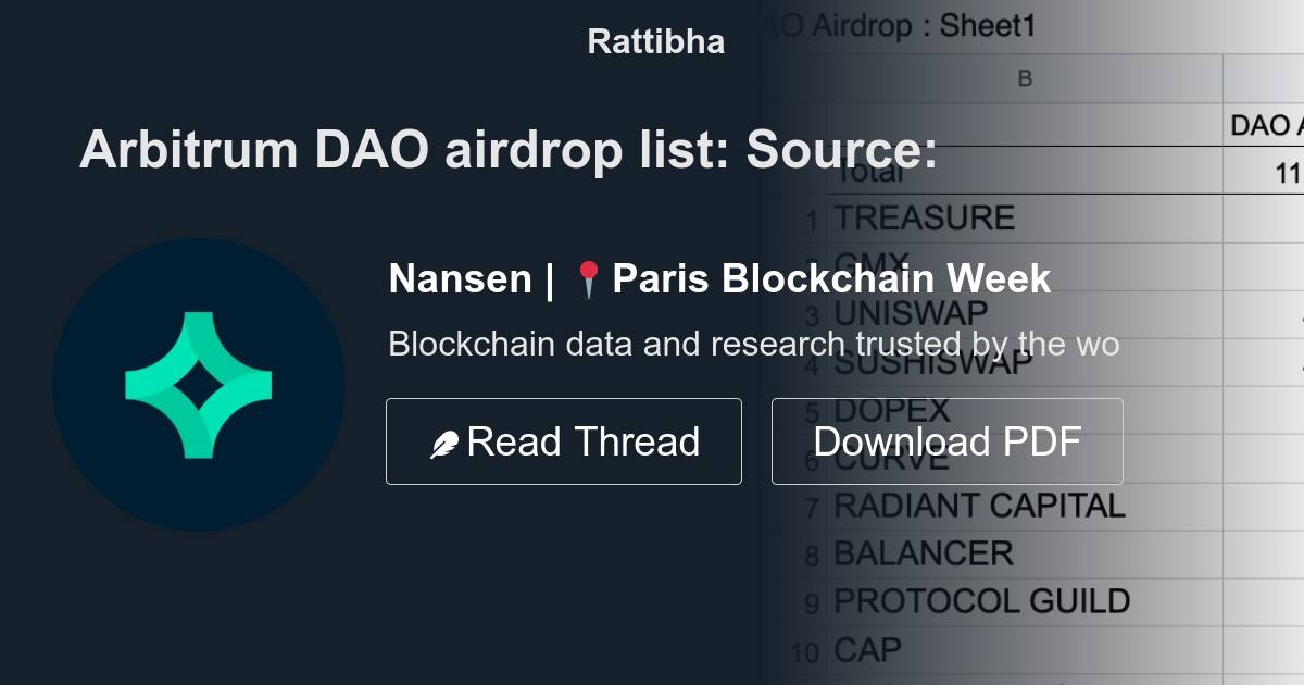 Arbitrum DAO airdrop list: - Thread from Nansen | 📍Paris Blockchain Week @nansen_ai - Rattibha