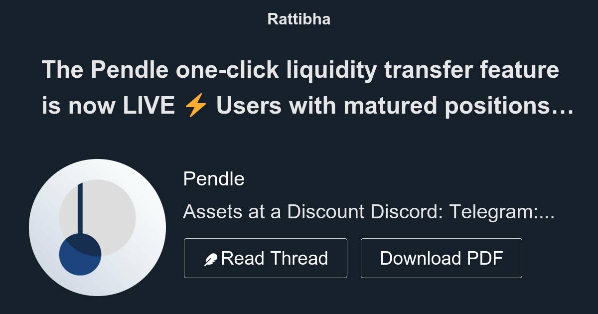 The Pendle one-click liquidity transfer feature is now LIVE ⚡️ Users ...