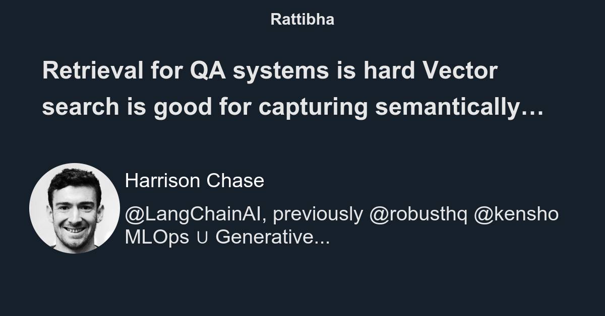 Retrieval for QA systems is hard Vector search is good for capturing semantically similar texts ...