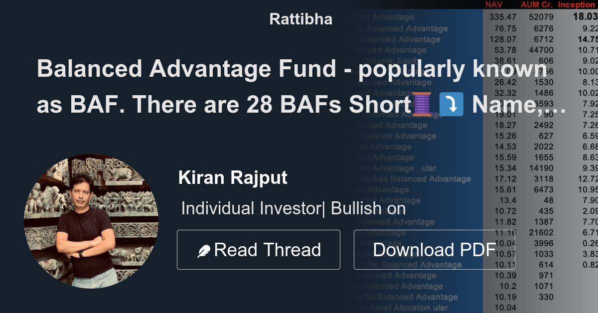 Balanced Advantage Fund - popularly known as BAF. There are 28 BAFs Short🧵⤵️ Name, AUM, Returns ...