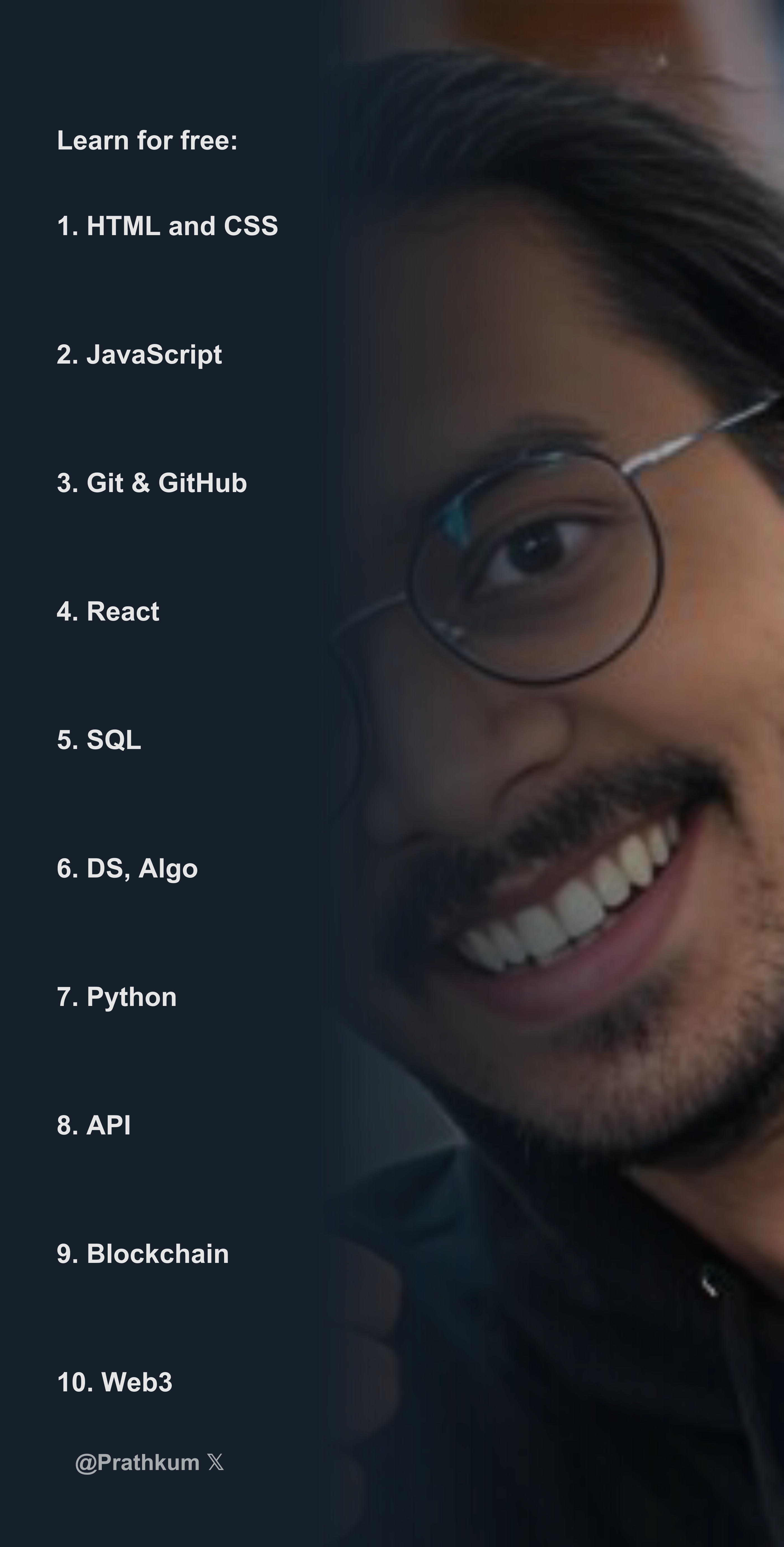 Learn for free: 1. HTML and CSS https://t.co/mQQe26pemi 2. JavaScript https://t.co/i2wwY8hr5v 3 ...