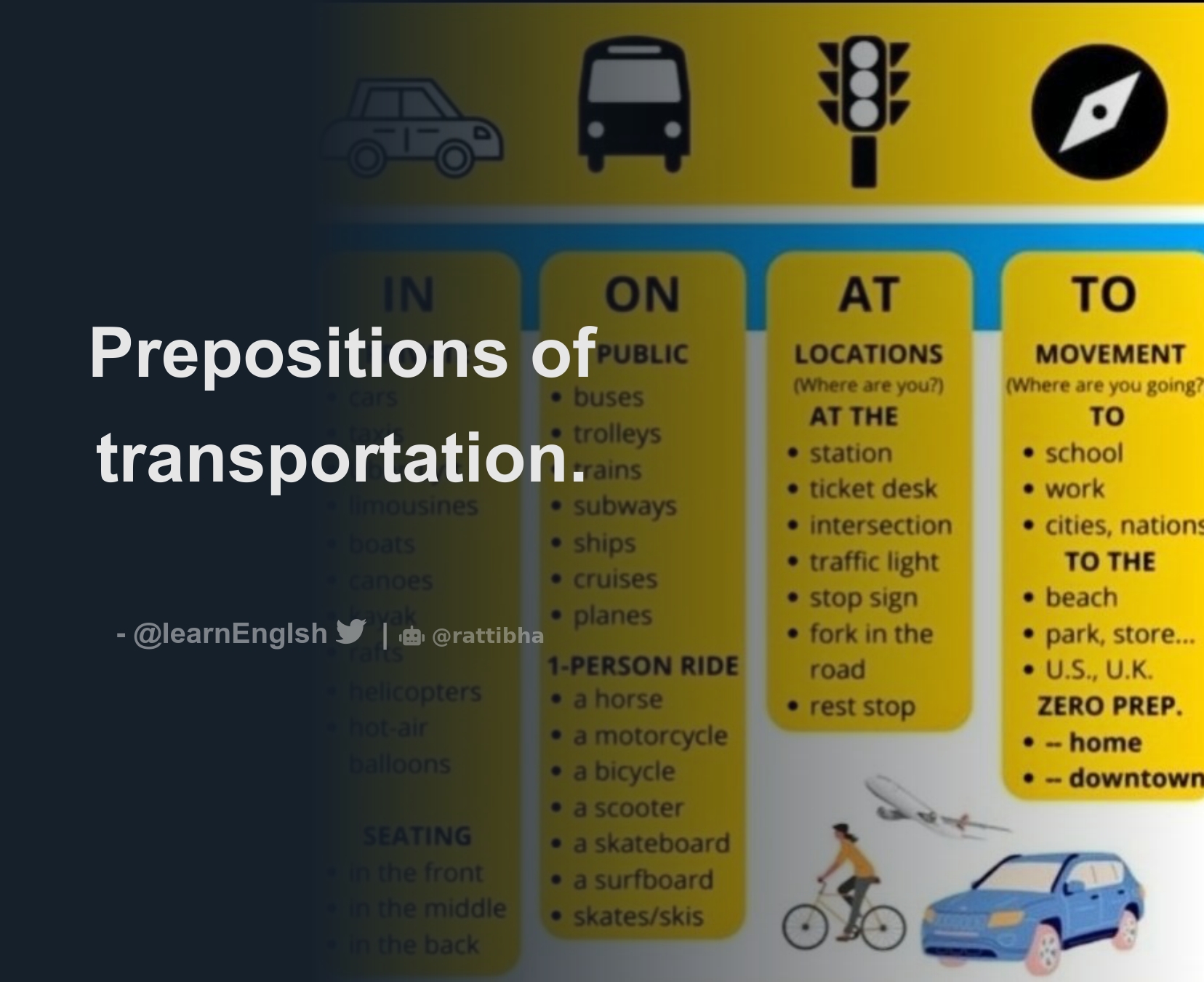 Prepositions of transportation. - Download Tweet Image from English ...