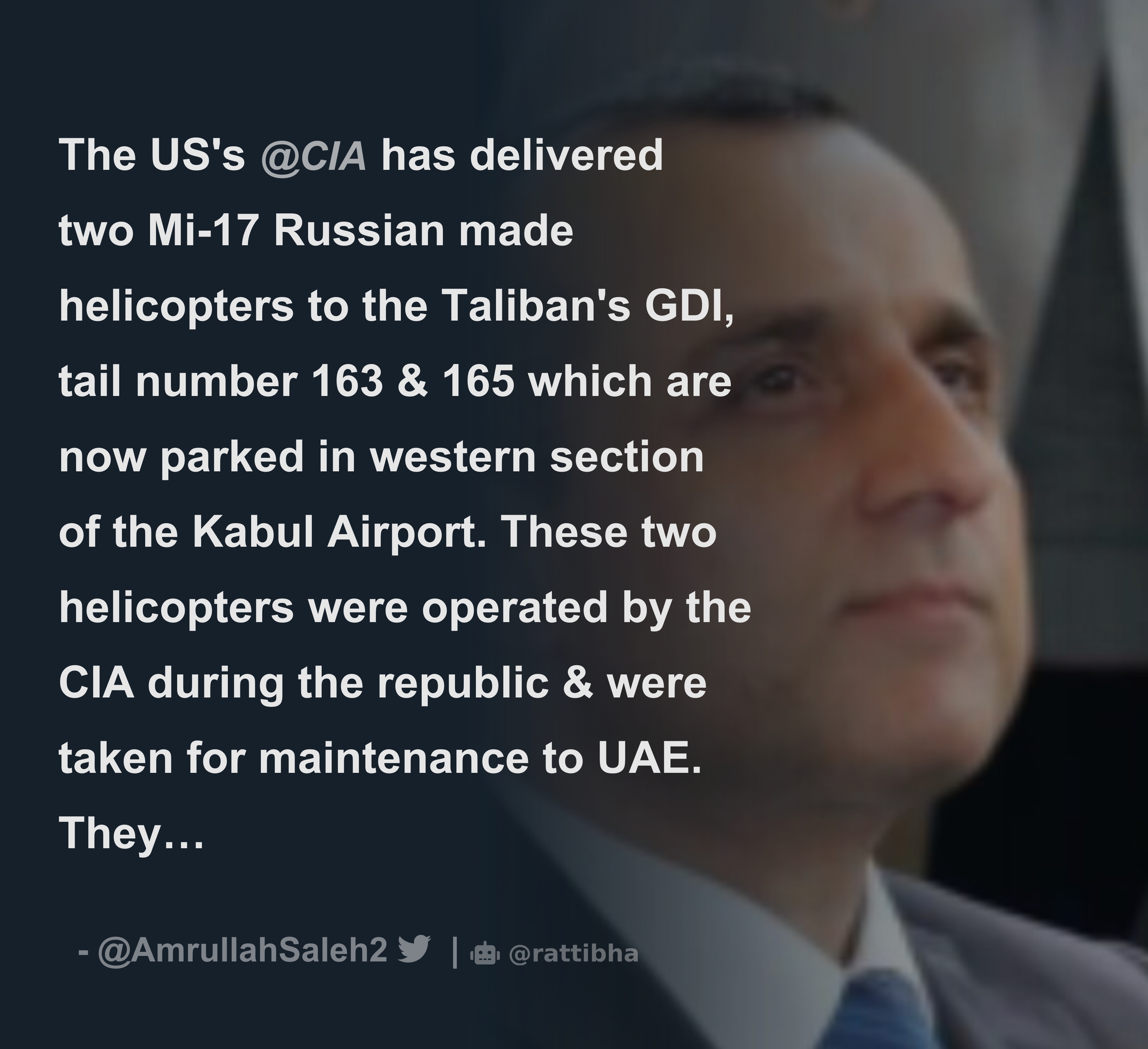 The US's @CIA has delivered two Mi-17 Russian made helicopters to the ...