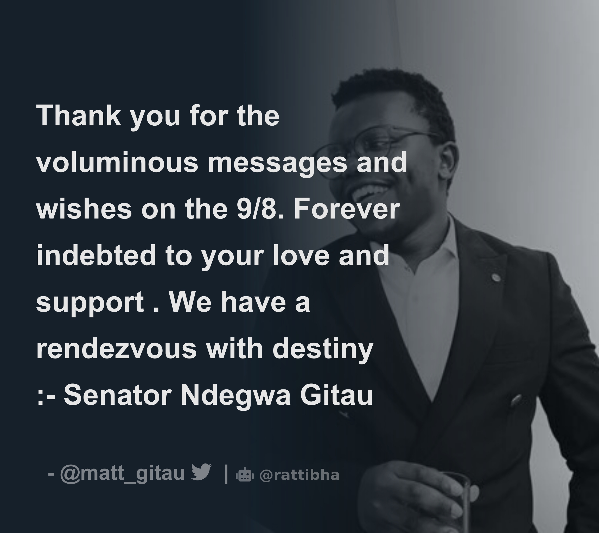 Thank you for the voluminous messages and wishes on the 9/8. Forever ...