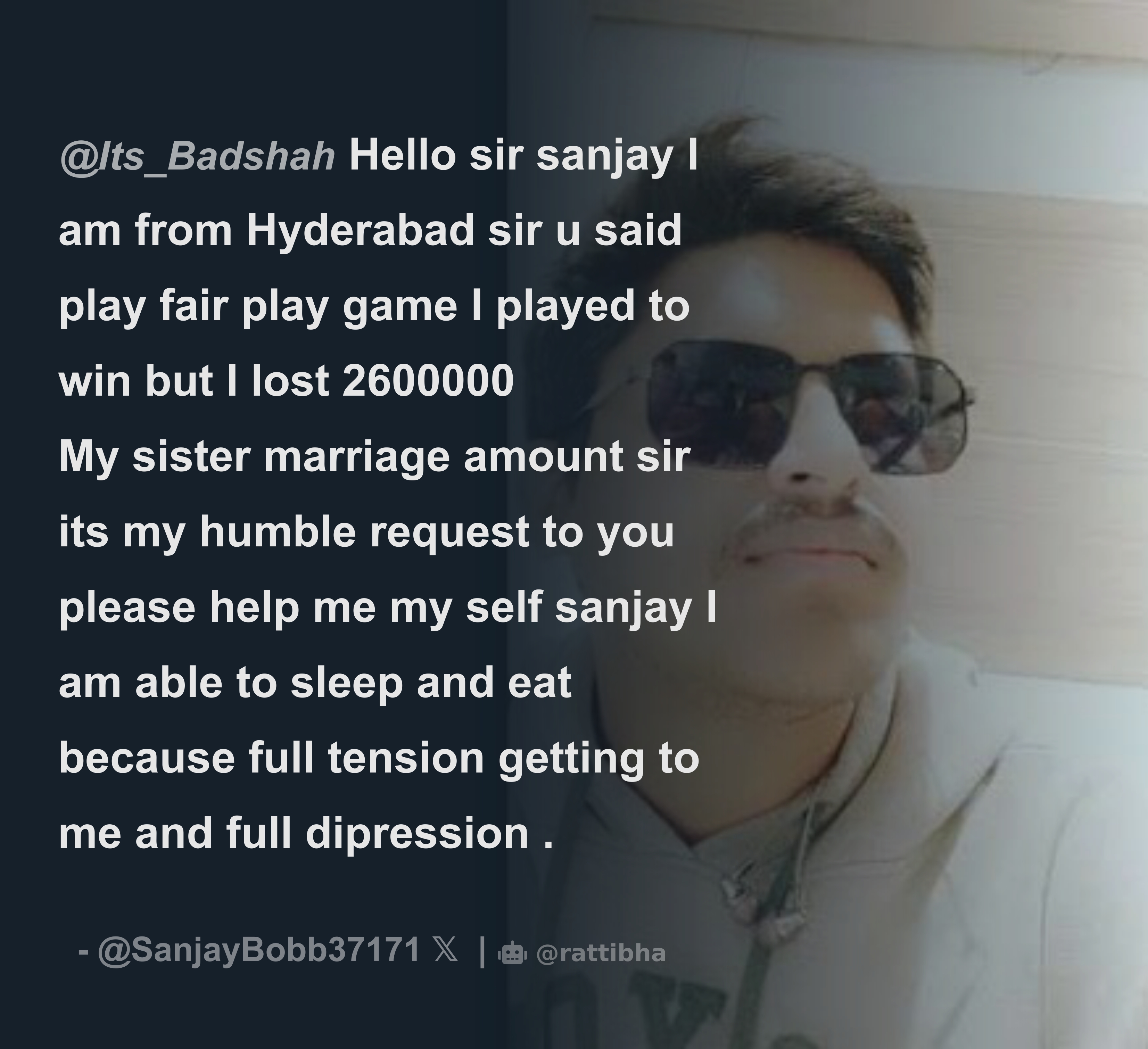 @Its_Badshah Hello sir sanjay I am from Hyderabad sir u said play fair play game I played to win ...