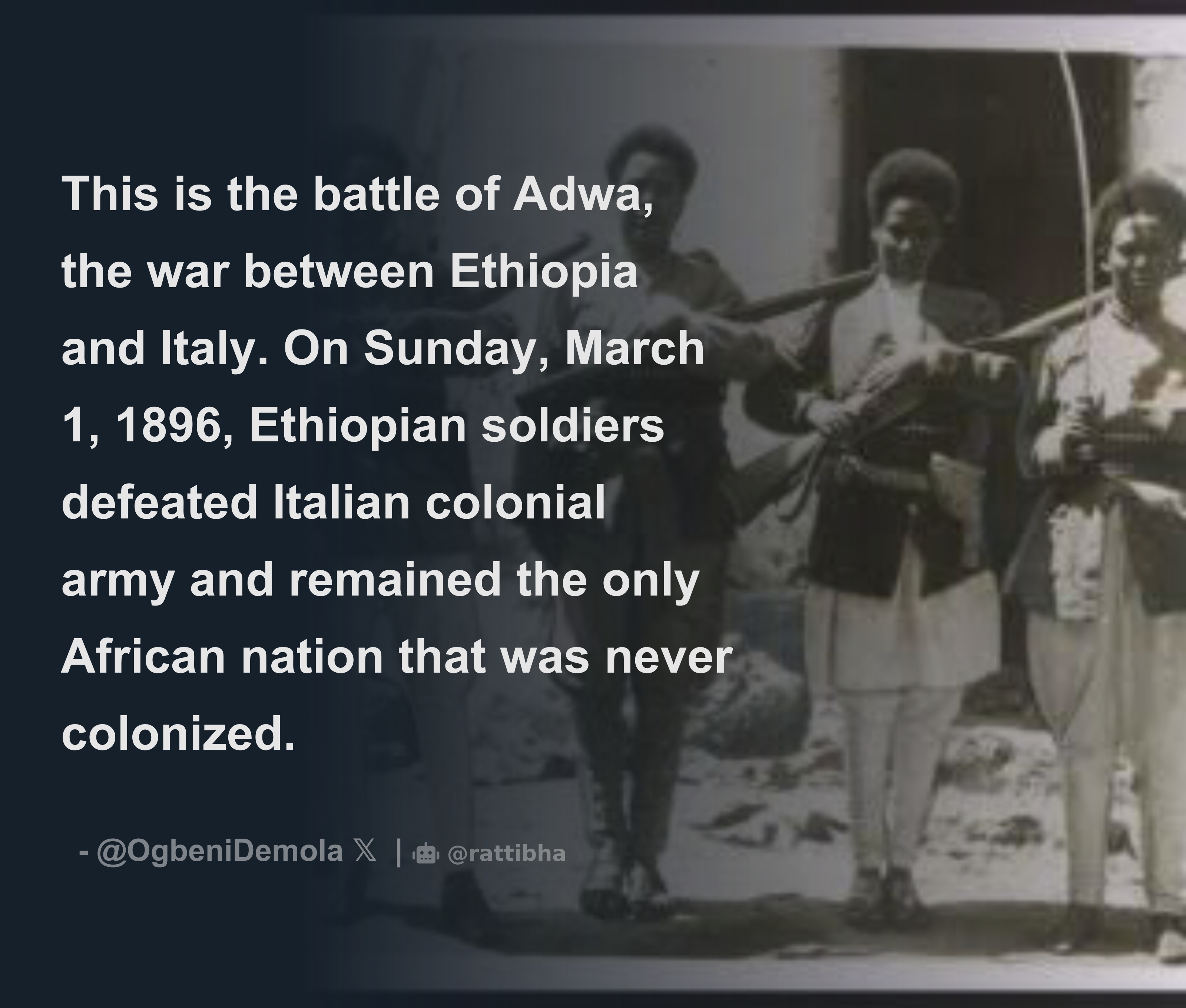 This is the battle of Adwa, the war between Ethiopia and Italy. On ...