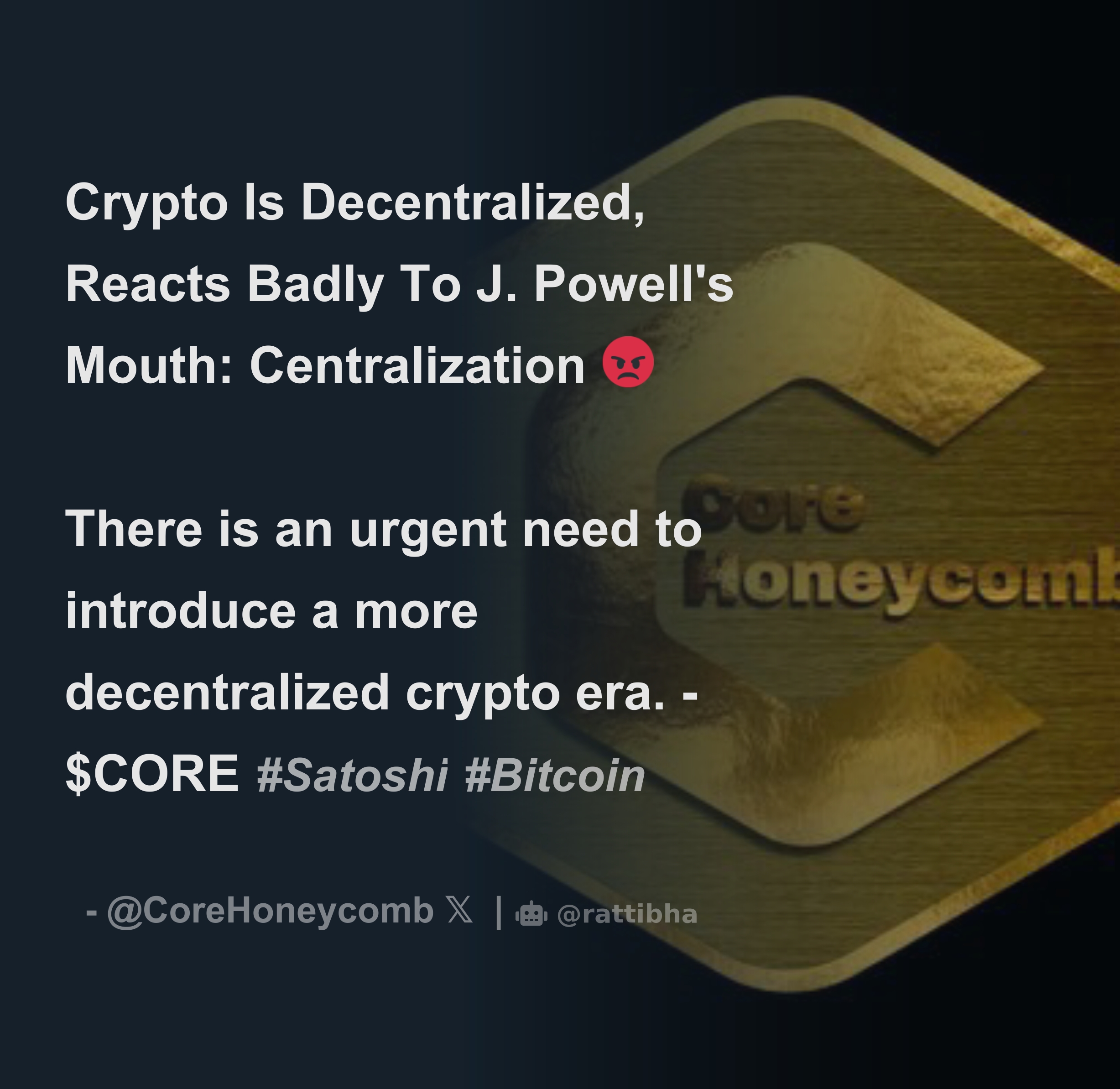 Crypto Is Decentralized, Reacts Badly To J. Powell's Mouth: Centralization 😡 There is an urgent ...