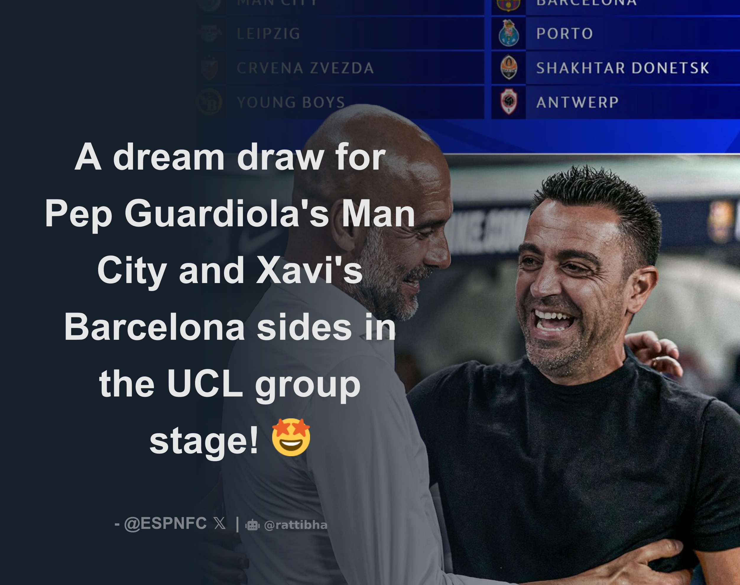 A dream draw for Pep Guardiola's Man City and Xavi's Barcelona sides in ...