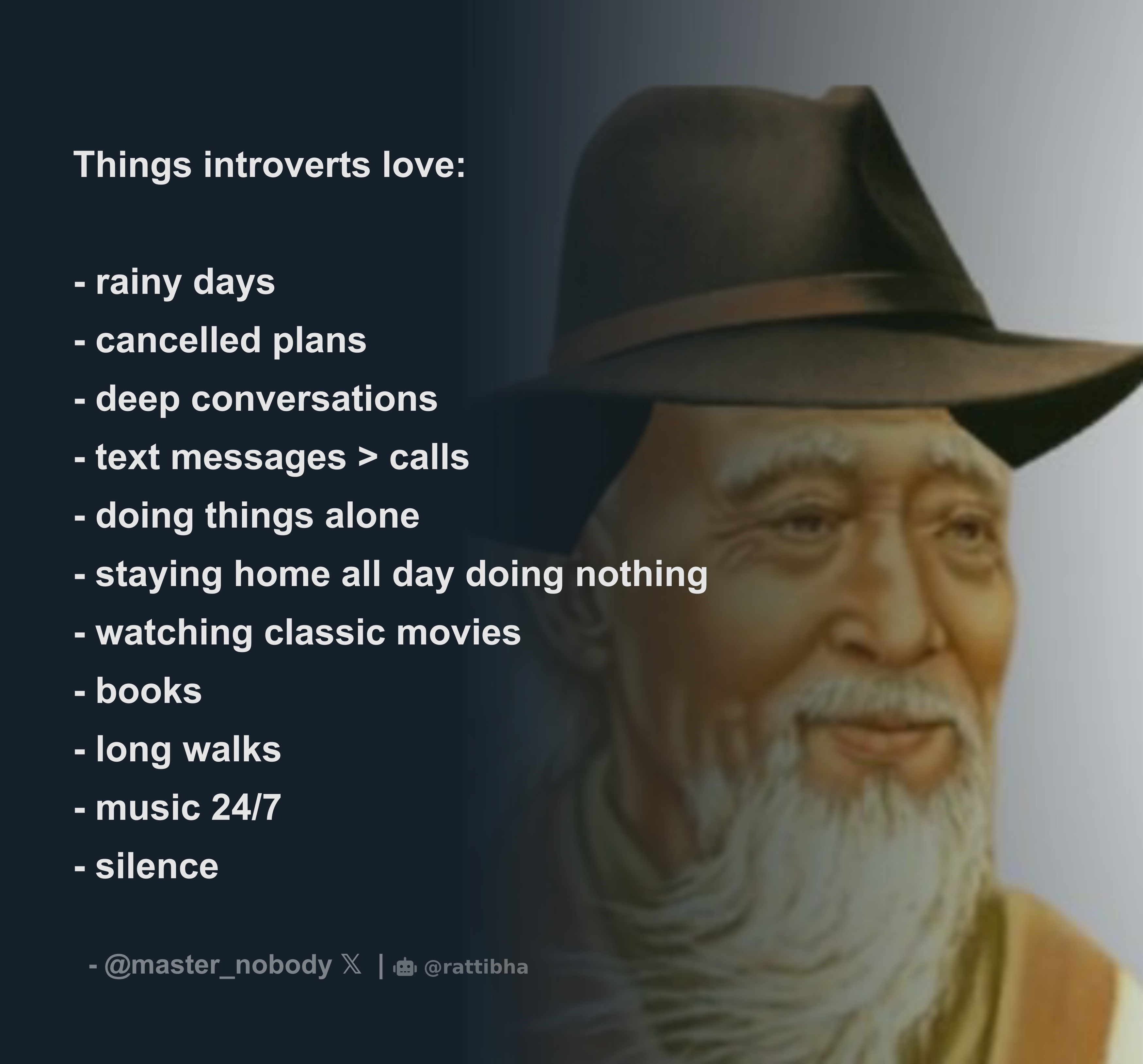 Things introverts love: - rainy days - cancelled plans - deep ...
