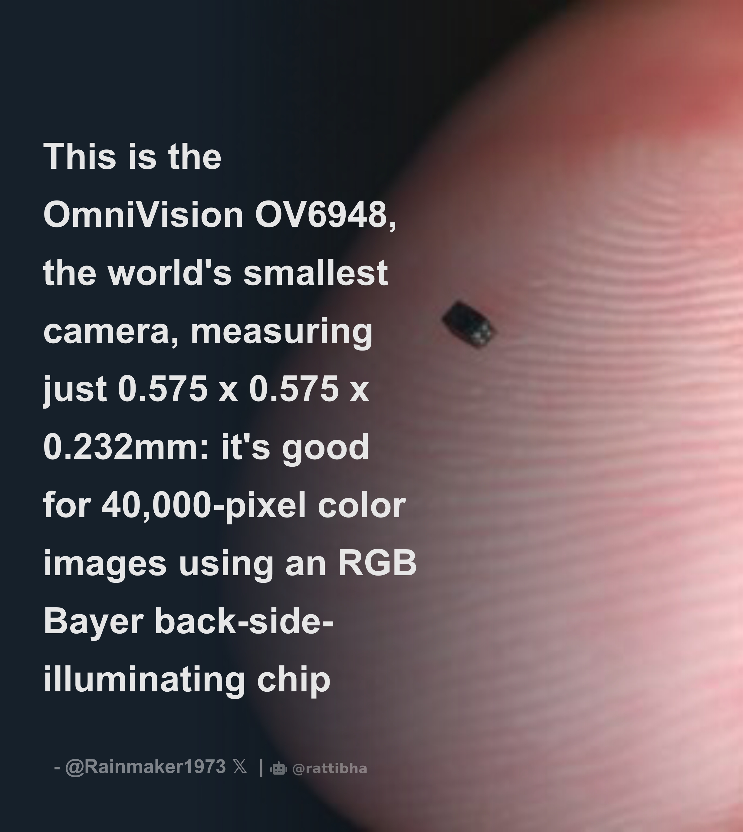 This is the OmniVision OV6948, the world's smallest camera, measuring just 0.575 x 0.575 x 0 ...
