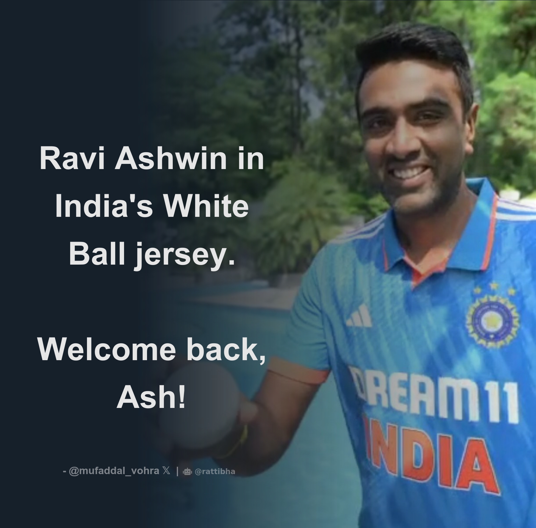 Ravi Ashwin in India's White Ball jersey. Welcome back, Ash! - Thread ...
