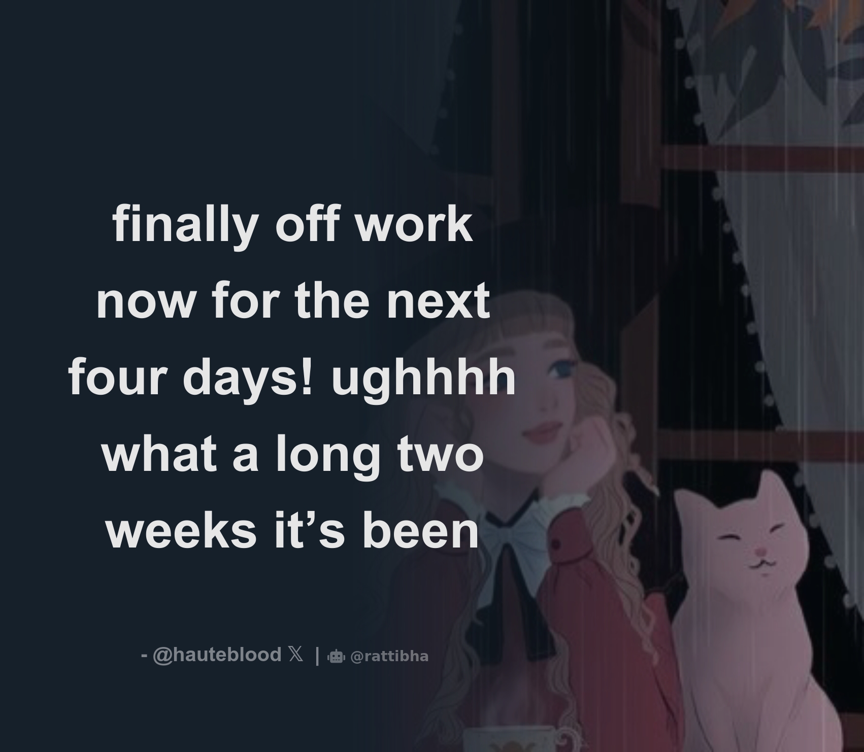 finally off work now for the next four days! ughhhh what a long two ...