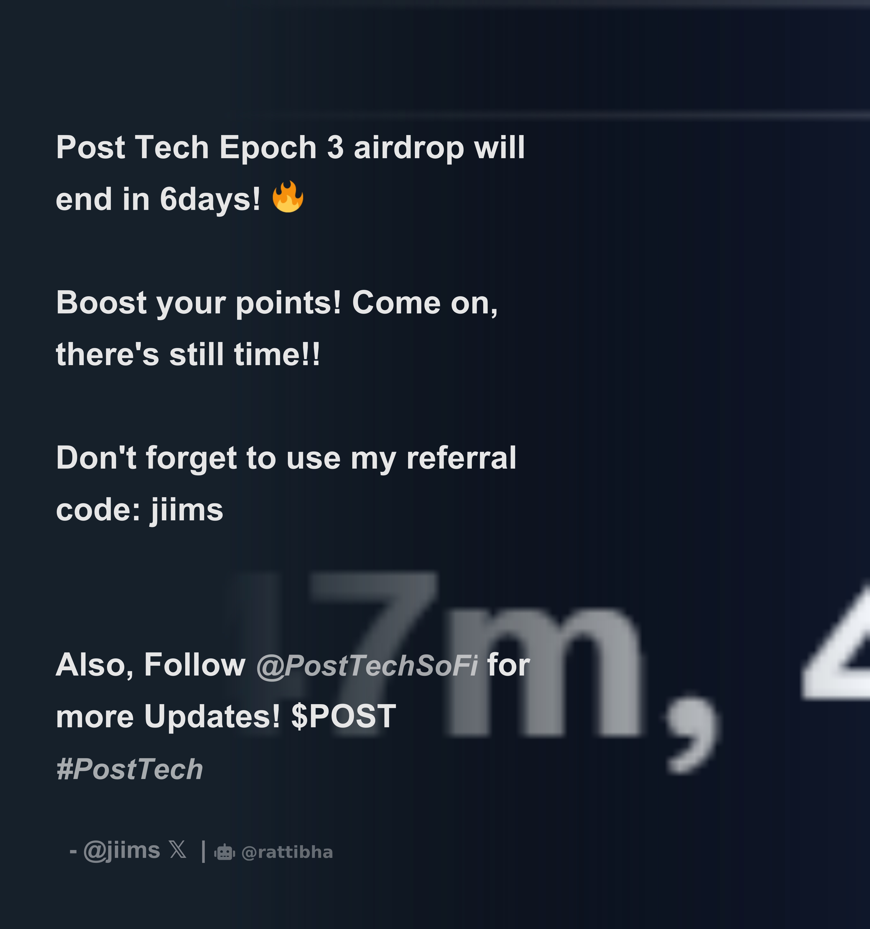 Post Tech Epoch 3 airdrop will end in 6days! 🔥 Boost your points! Come on, there's still time ...