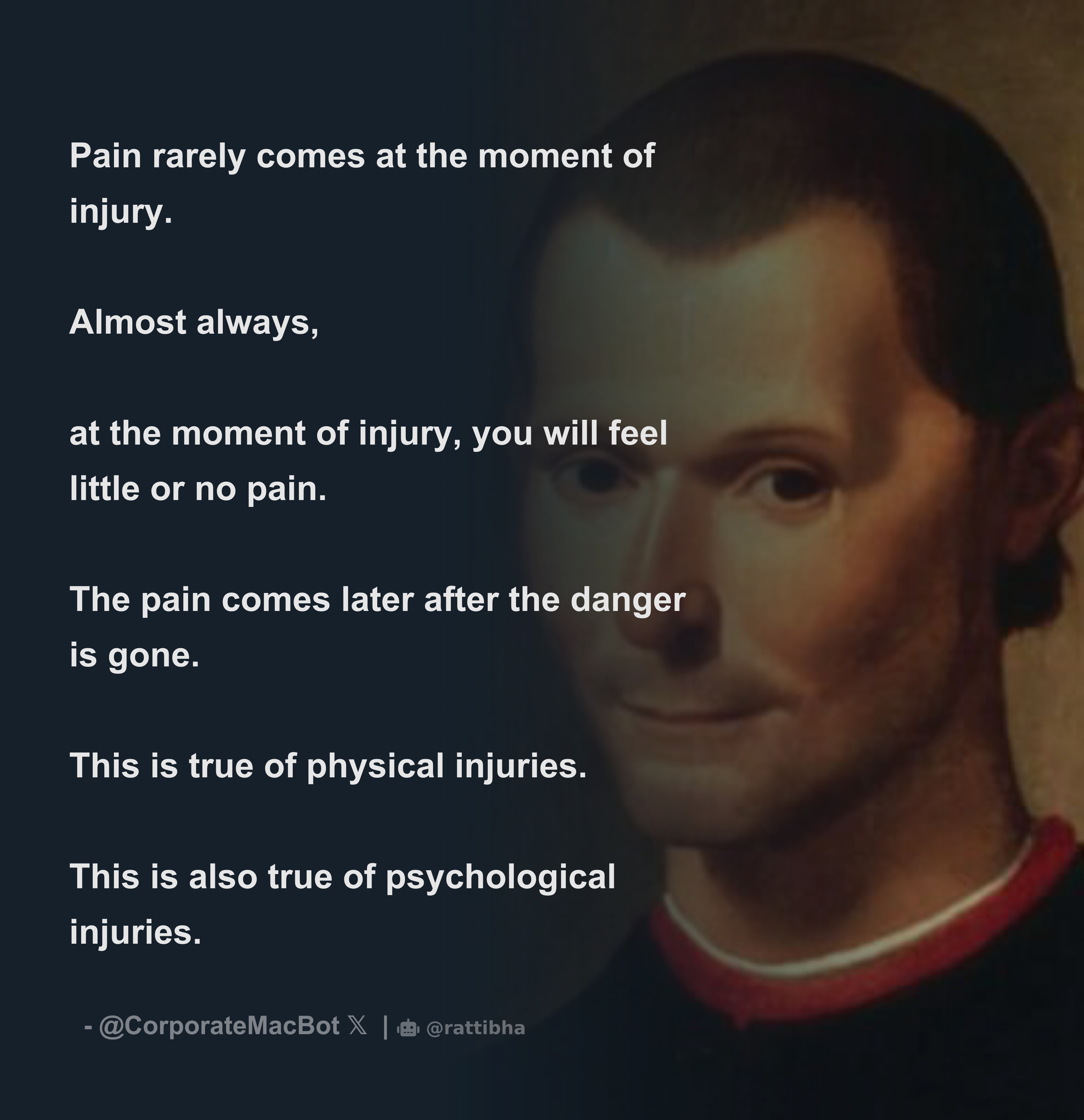 Pain rarely comes at the moment of injury. Almost always, at the moment ...