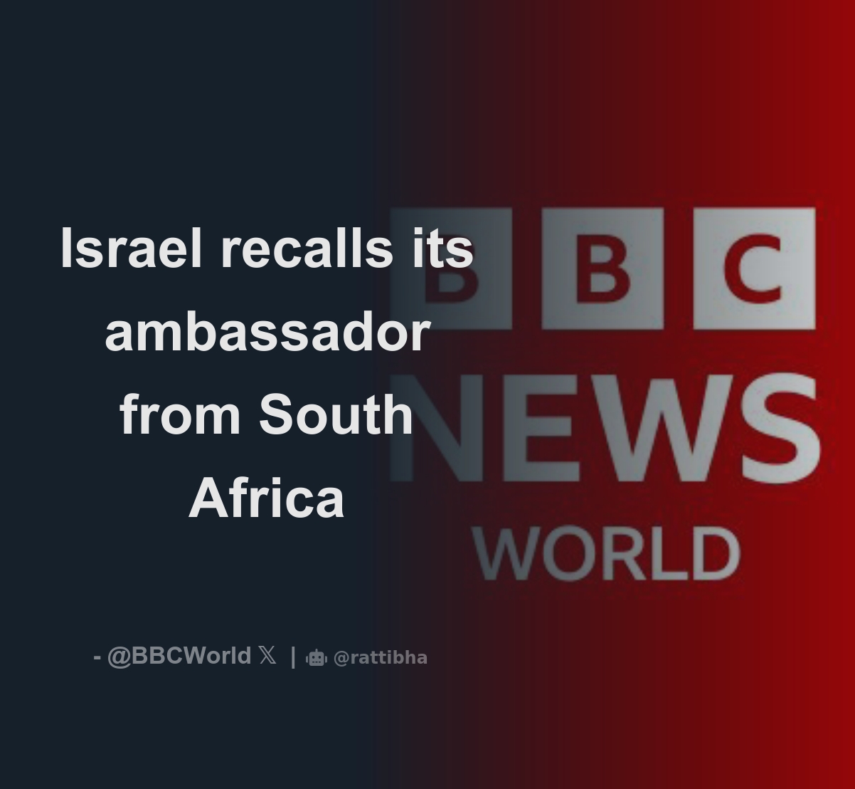 Israel Recalls Its Ambassador From South Africa Download Tweet Image