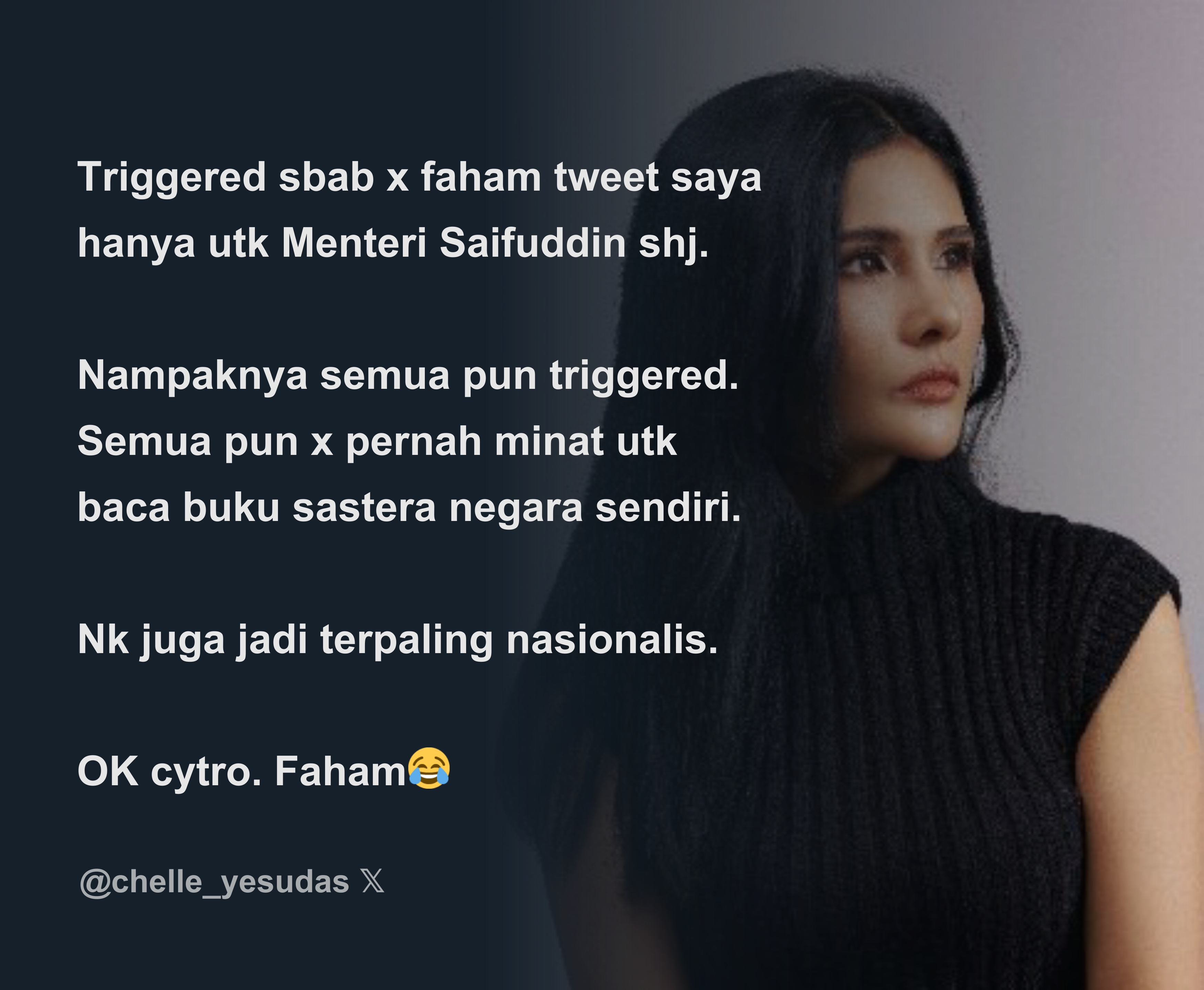 Triggered sbab x faham tweet saya hanya utk Menteri Saifuddin shj. Nampaknya semua pun triggered ...