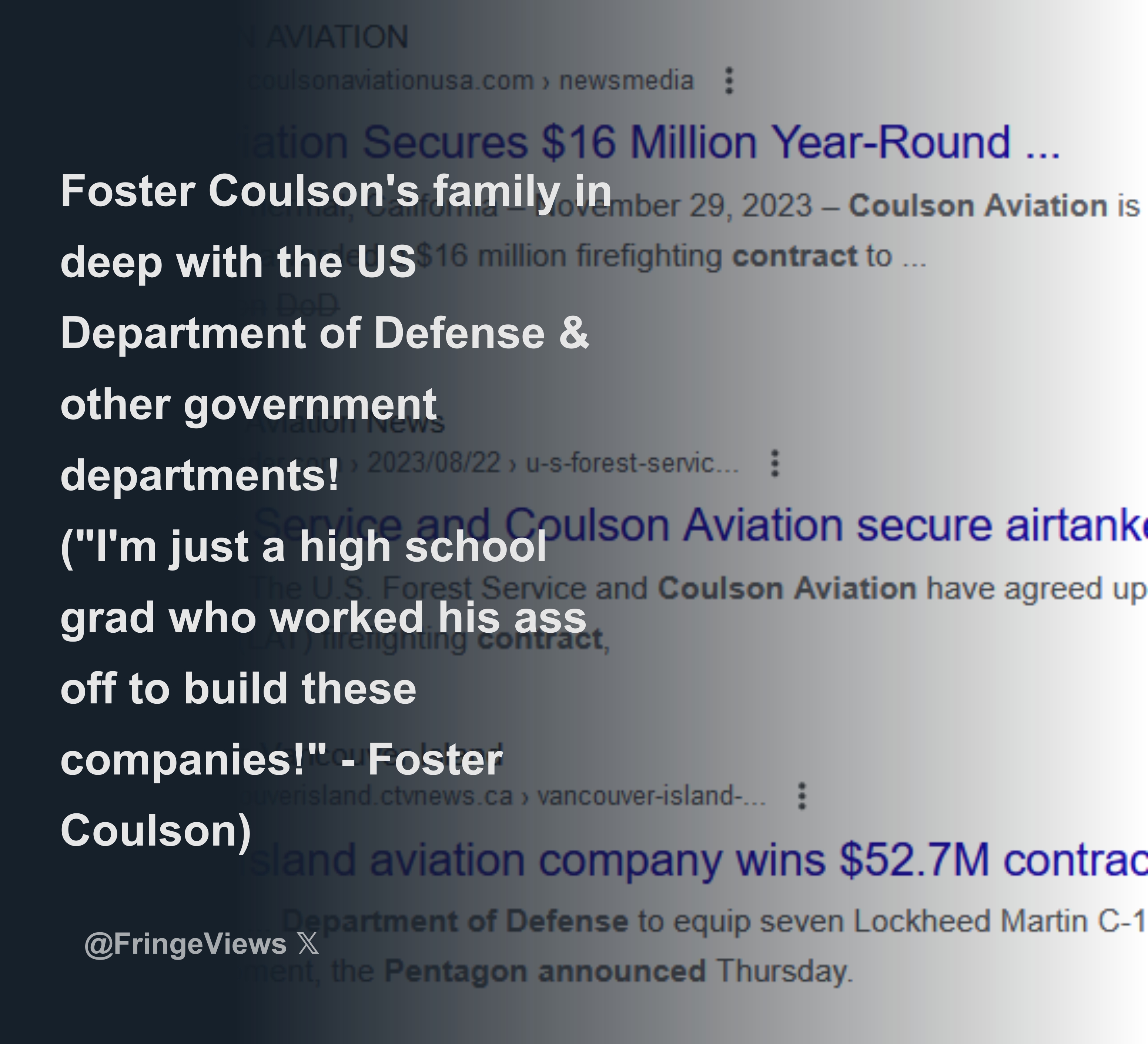 Foster Coulson's family in deep with the US Department of Defense & other government departments ...