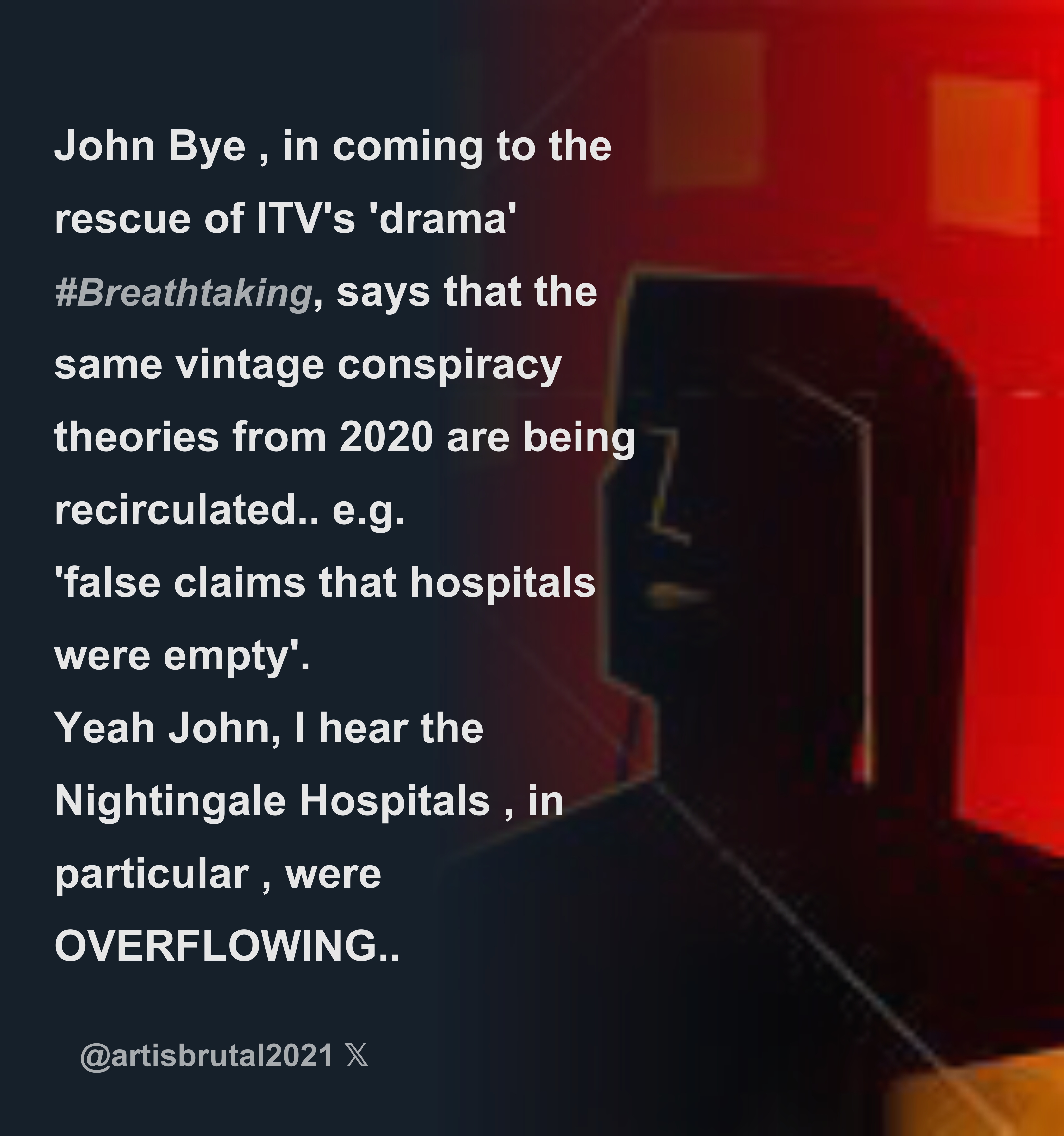 John Bye , in coming to the rescue of ITV's 'drama' #Breathtaking, says that the same vintage ...