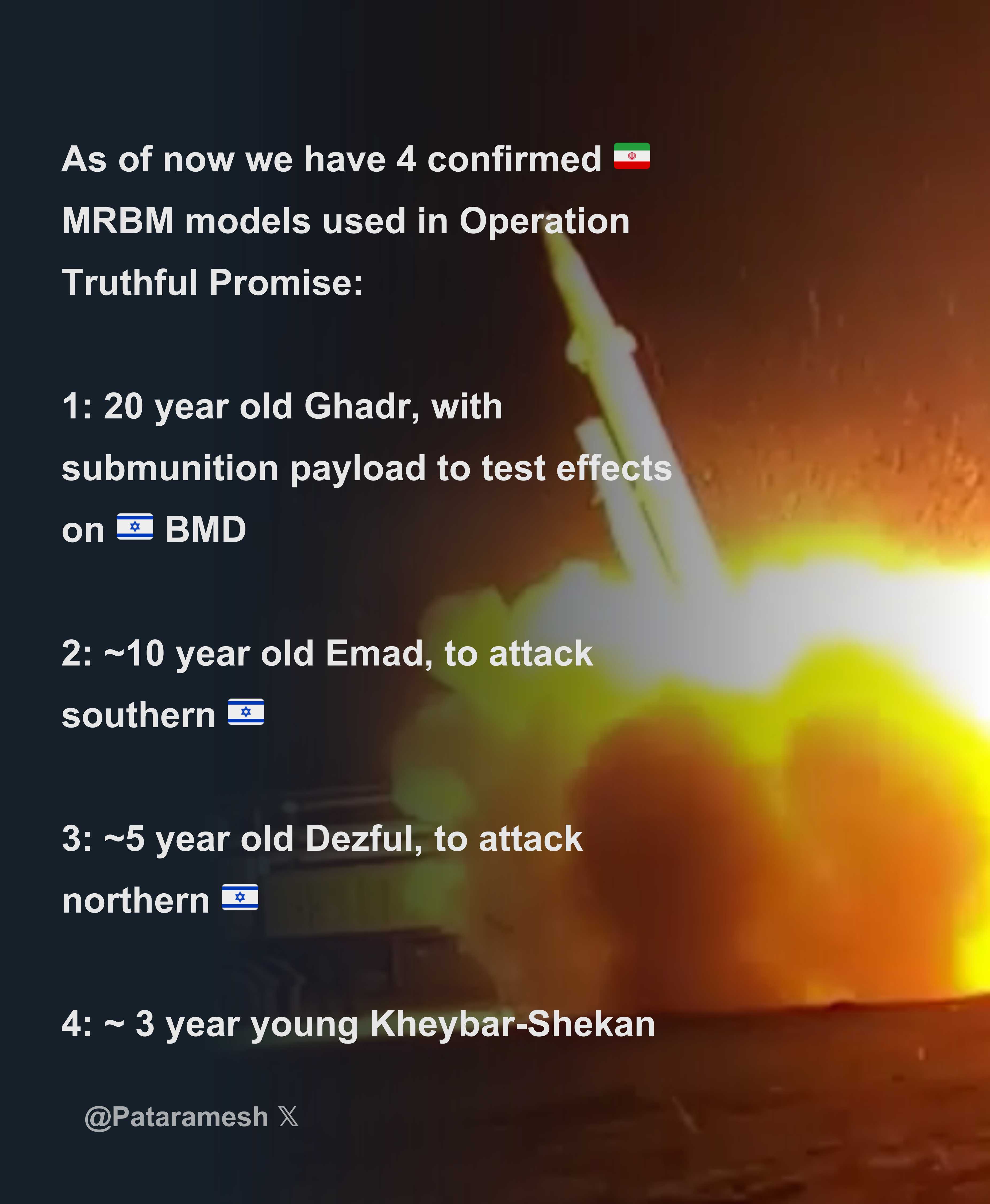As of now we have 4 confirmed 🇮🇷 MRBM models used in Operation Truthful ...