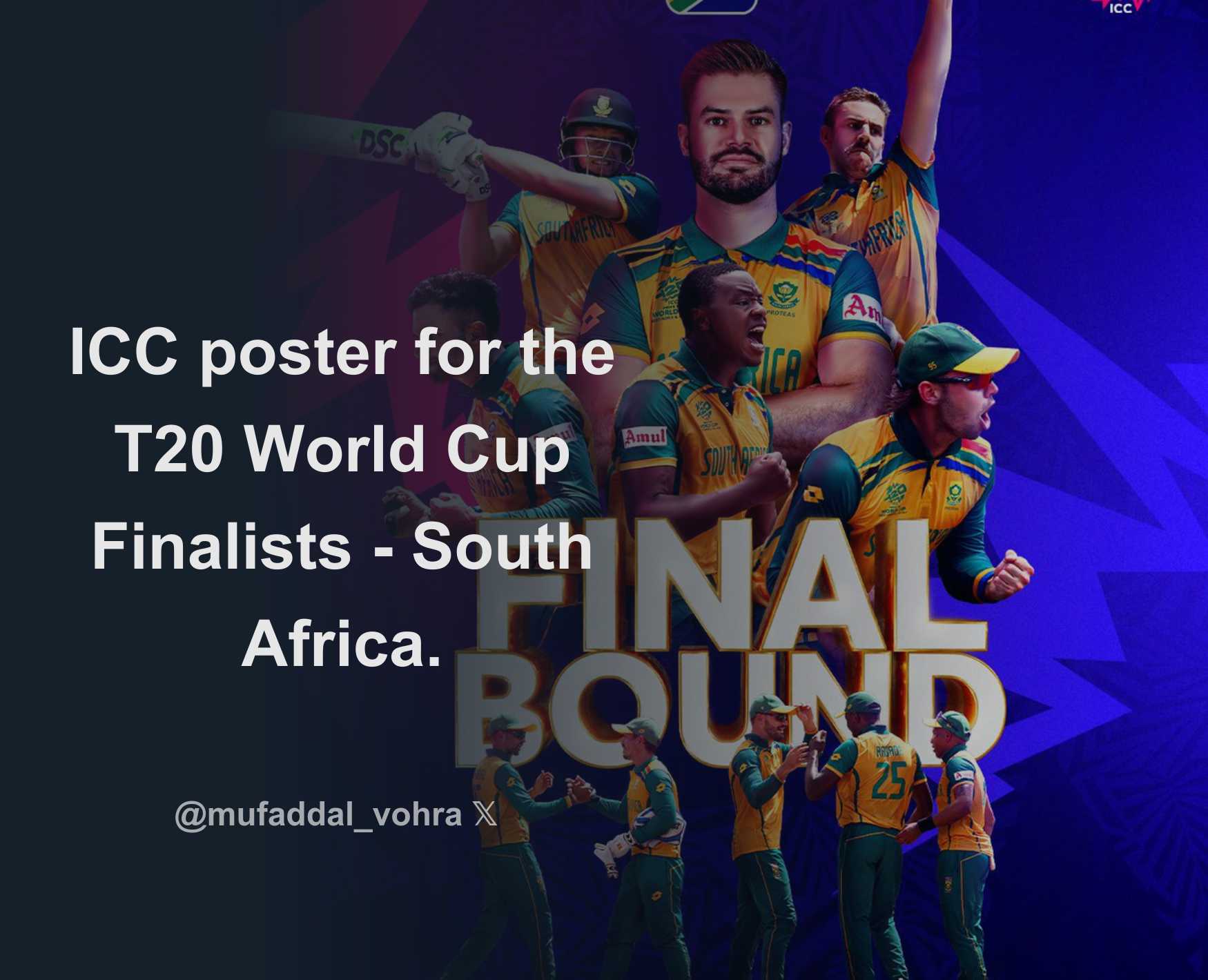 ICC poster for the T20 World Cup Finalists - South Africa. - Download ...